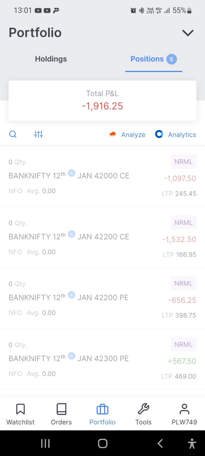 Stock Market Profit and Loss Screenshot | P&L Screenshot